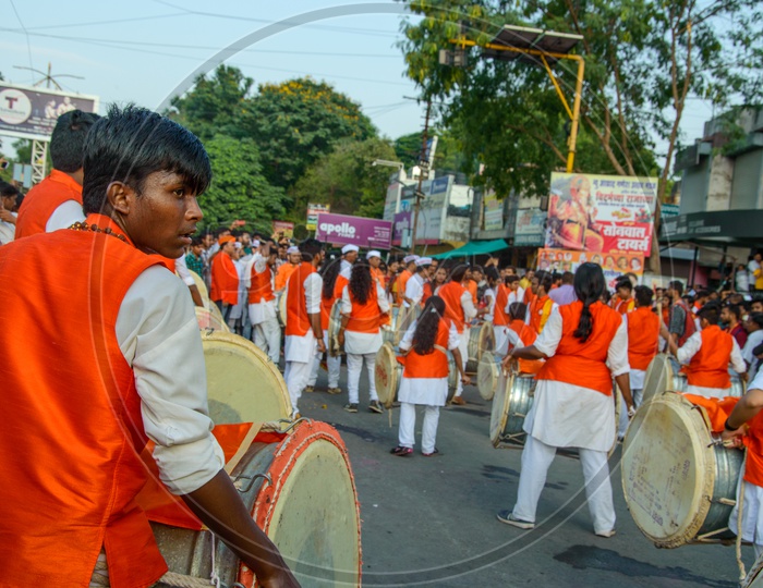 Image of Great Maratha Dol Tasha or Traditional Drums Playing On ...