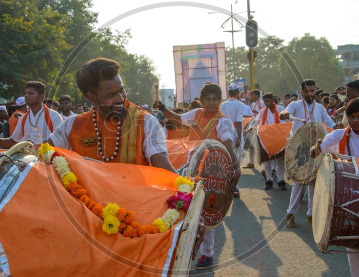 Image of Indian Folk Drum Players or Band Playing Drums on Streets ...
