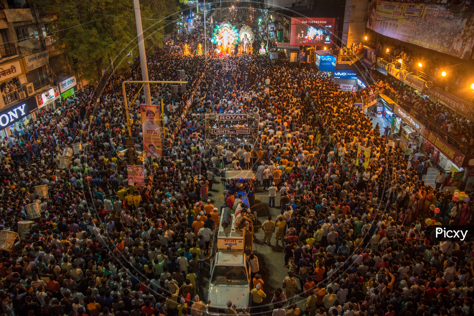 Image of Crowd Filled Roads With Lord Ganesh Idols In Procession During ...