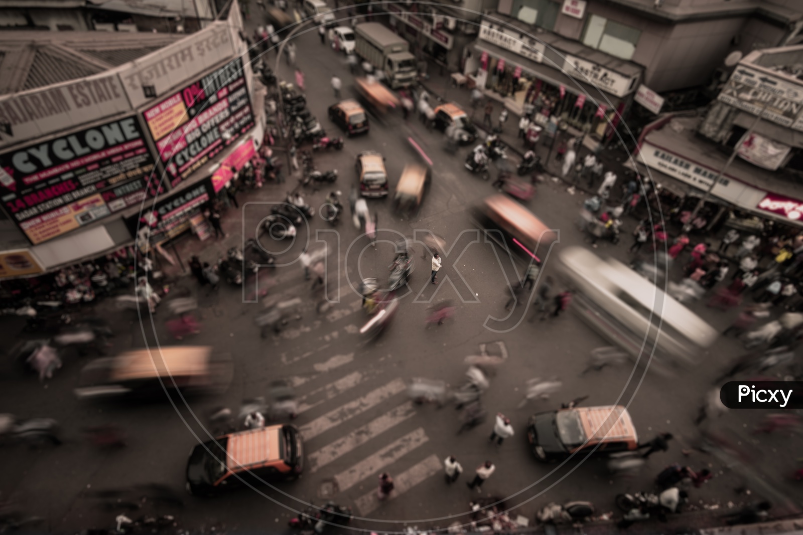 Image of Aerial View Of A Busy Y Junction Road With Fast Moving ...
