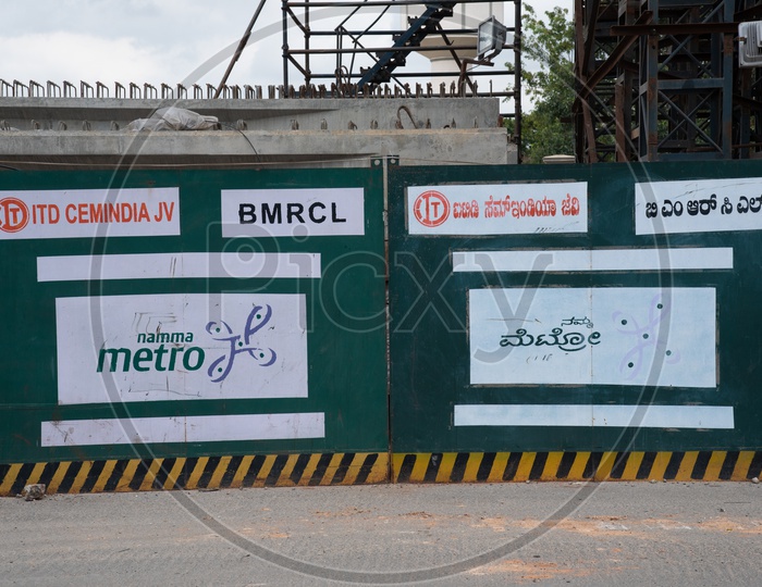 Image of Metro Construction Site With Barricades By BMRCL In Bengaluru ...
