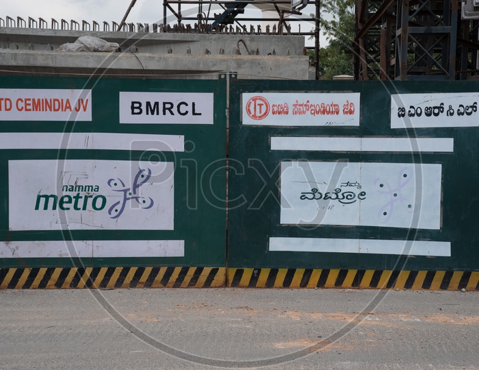 Image of Metro Construction Site With Barricades By BMRCL In Bengaluru ...