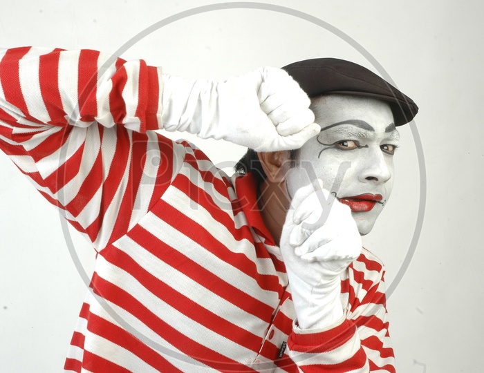 Image of Male Mime Artist With Gestures Isolated over White Background ...