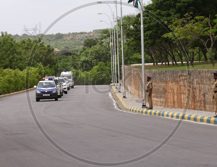 Image of Car Convoy With Police Pilot Jeep-PW232039-Picxy