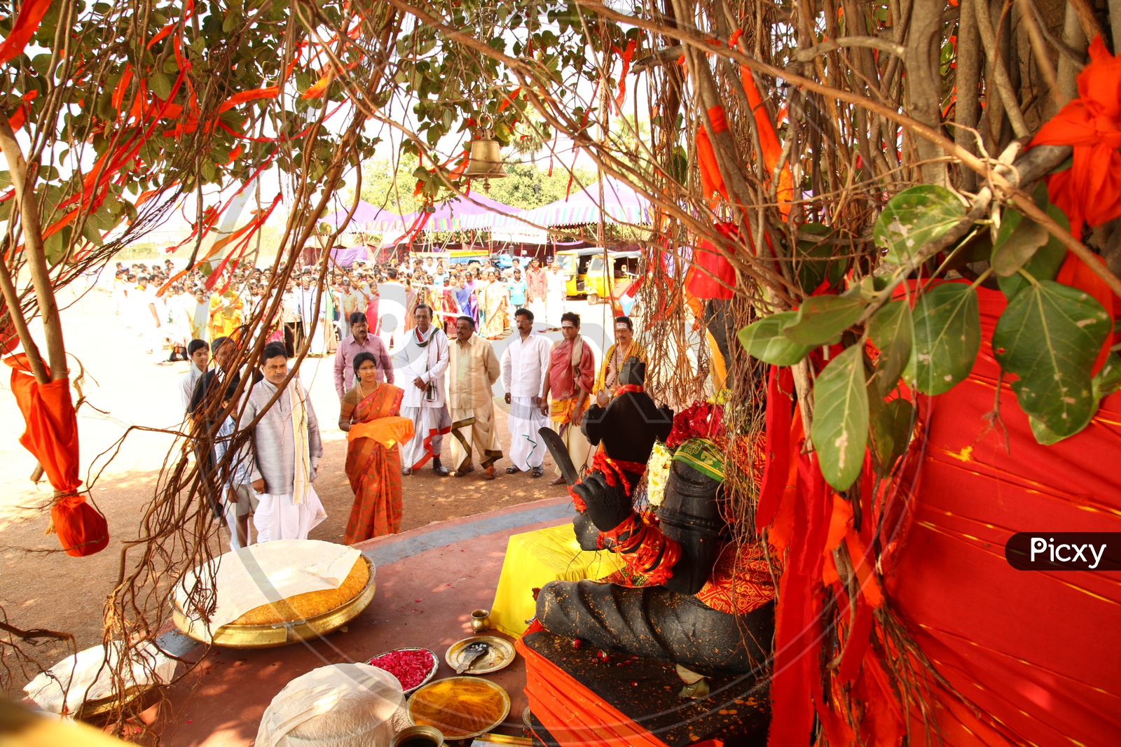 Image of Rural Villagers Performing Pooja At Banyan Tree-NI341525-Picxy