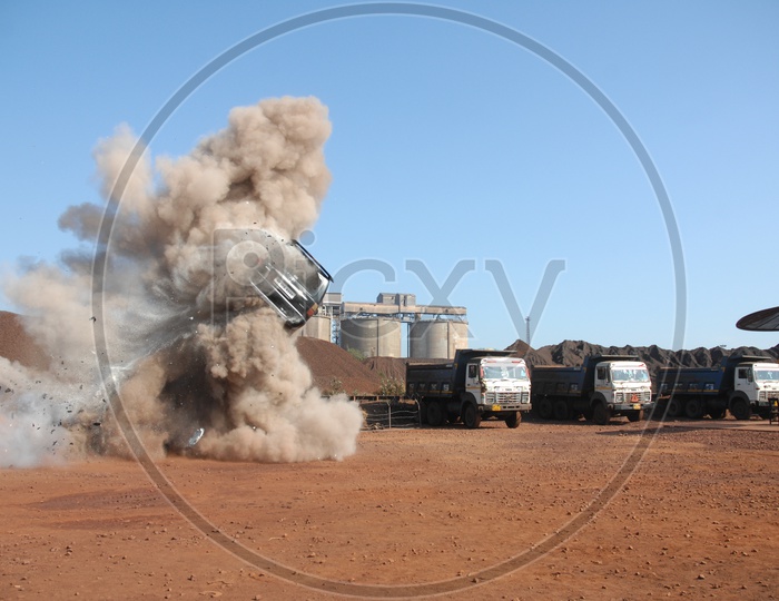Image of Car Blast Scene For a Movie Shooting-HA391976-Picxy