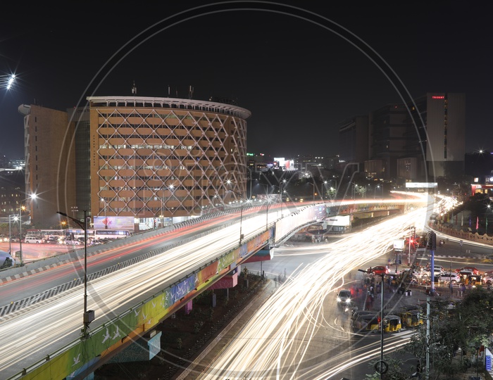 Image of Long Exposure Shot Of Fast Moving Vehicles On Flyover roads ...