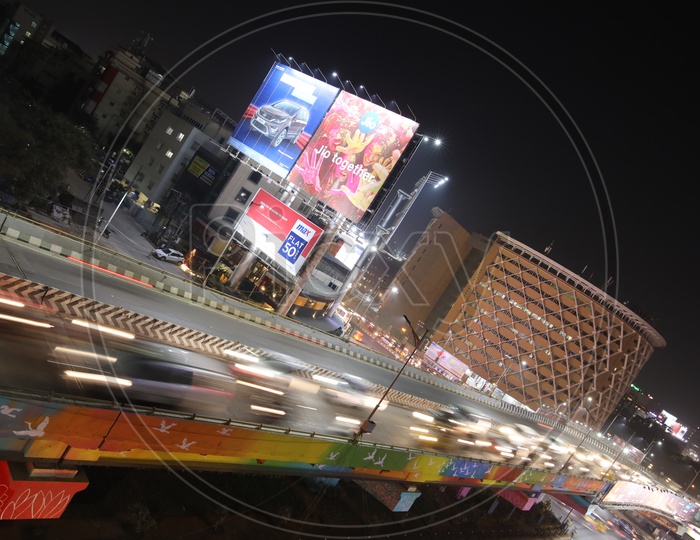 Image of Long Exposure Shot Of Fast Moving Vehicles On Flyover roads And At Hi-Tech City Traffic ...