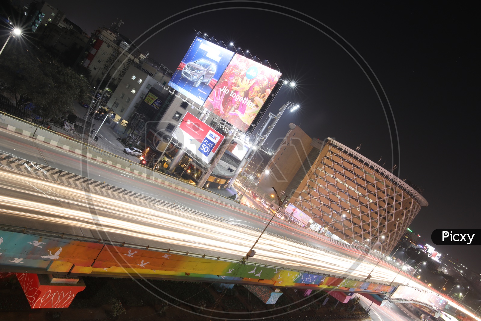 Image of Long Exposure Shot Of Fast Moving Vehicles On Flyover roads ...