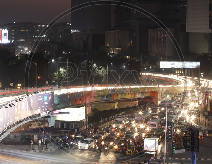 Image of Fast Moving Vehicles On Hi-Tech City Flyover And At Signal ...