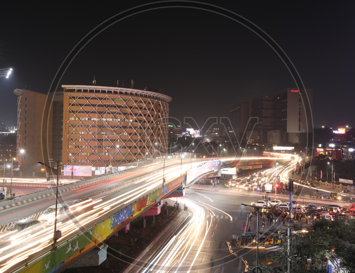 Image of Long Exposure Shot Of Fast Moving Vehicles On Flyover roads ...