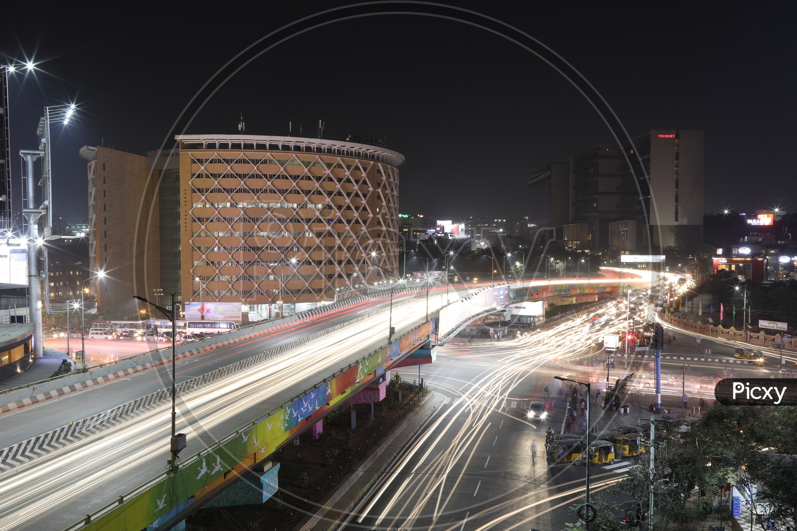 Image of Long Exposure Shot Of Fast Moving Vehicles On Flyover roads ...