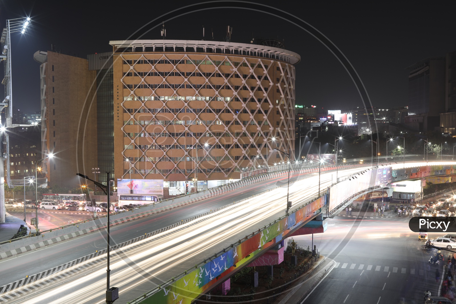 Image of Long Exposure Shot Of Fast Moving Vehicles On Flyover roads ...