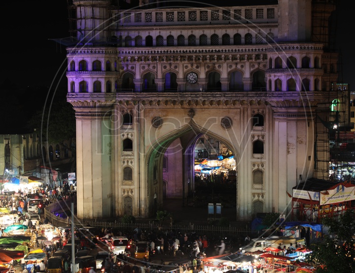 Image of Busy Charminar Streets With Vendor Stalls Around Charminar in ...