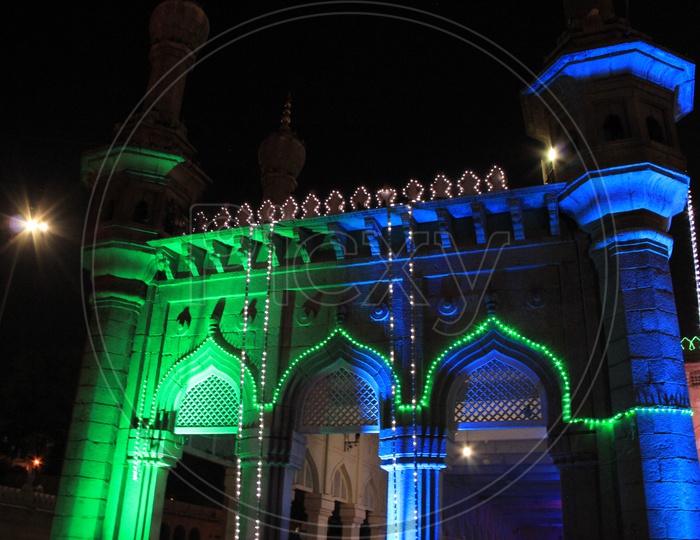 Image of Mecca Masjid Light up With Colourful Lights In Night-KY001524 ...