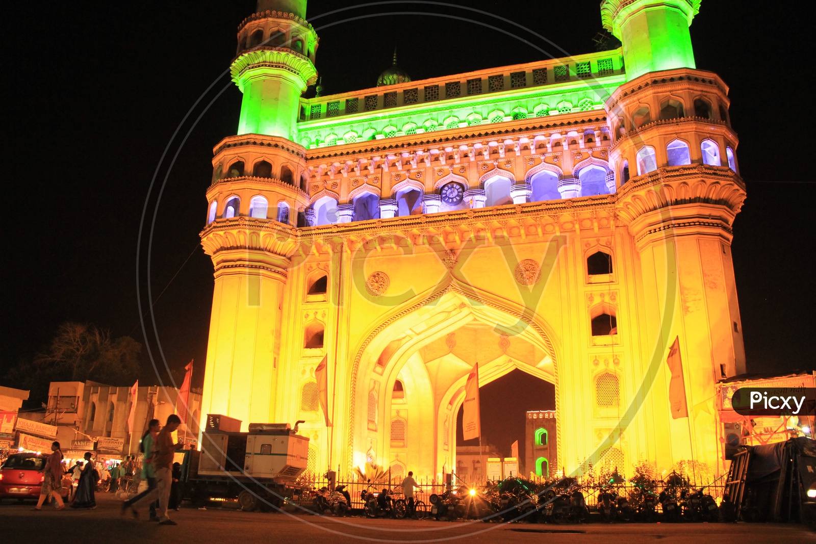 Image of Charminar Lightup With Colourful Lights in Night-ND953210-Picxy