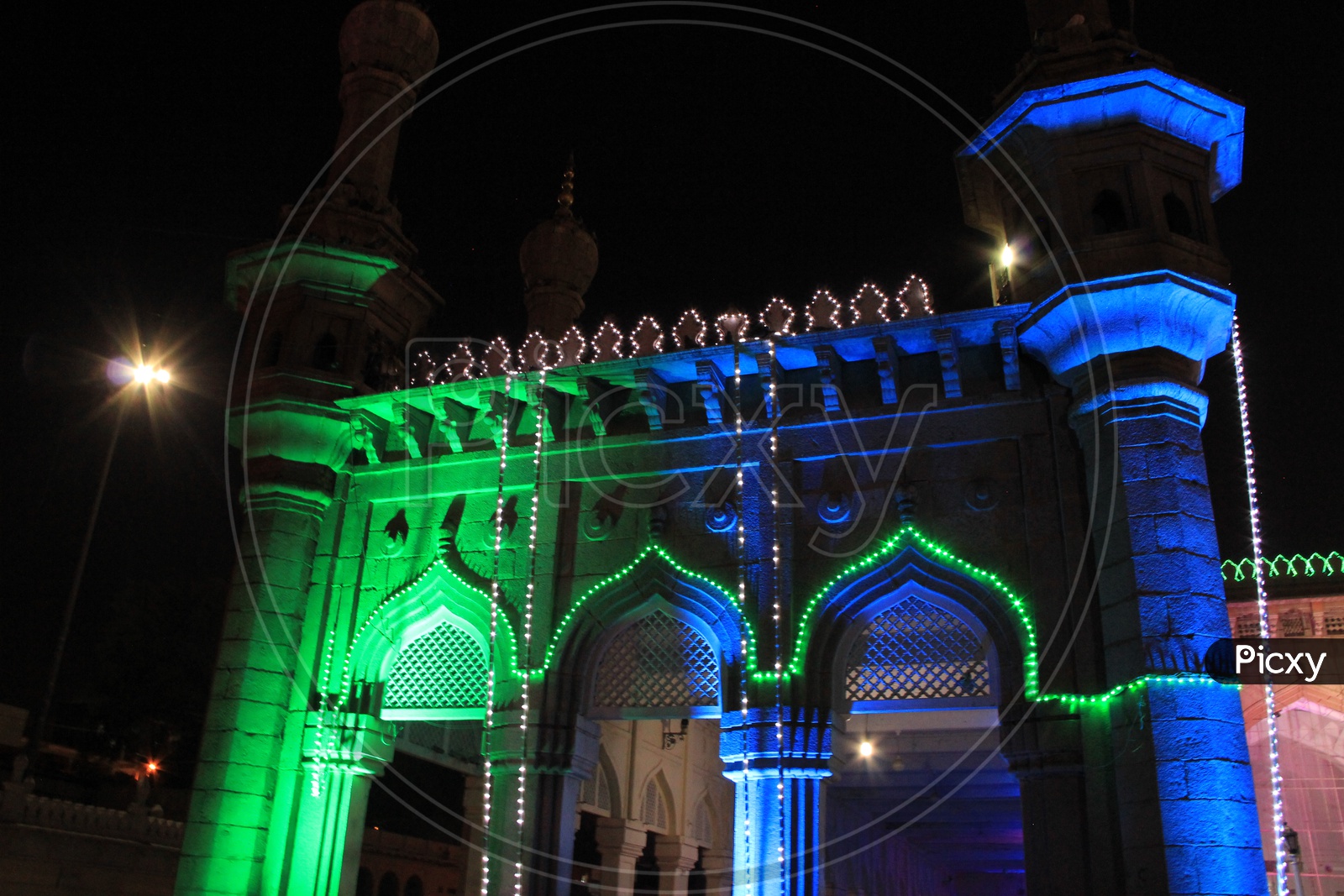 Image of Mecca Masjid Light up With Colourful Lights In Night-KY001524 ...