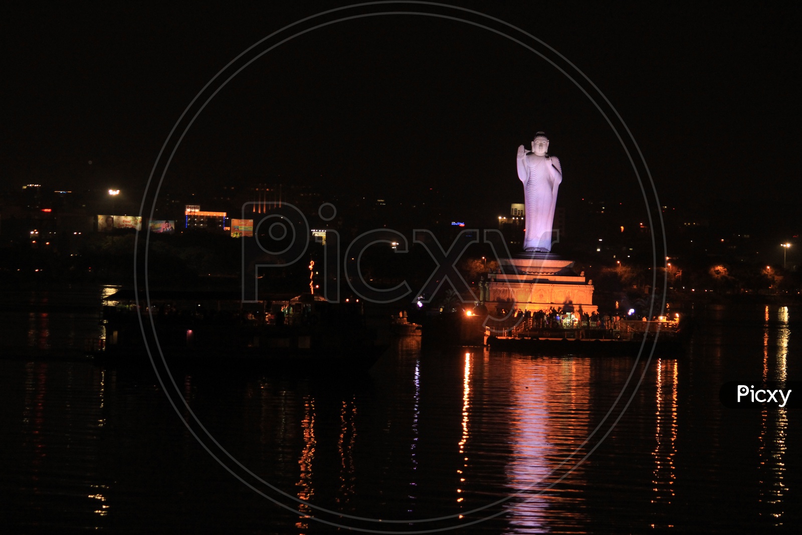 Image of Buddha Statue in Hussain Sagar Lake At Tank Bund-AE022268-Picxy