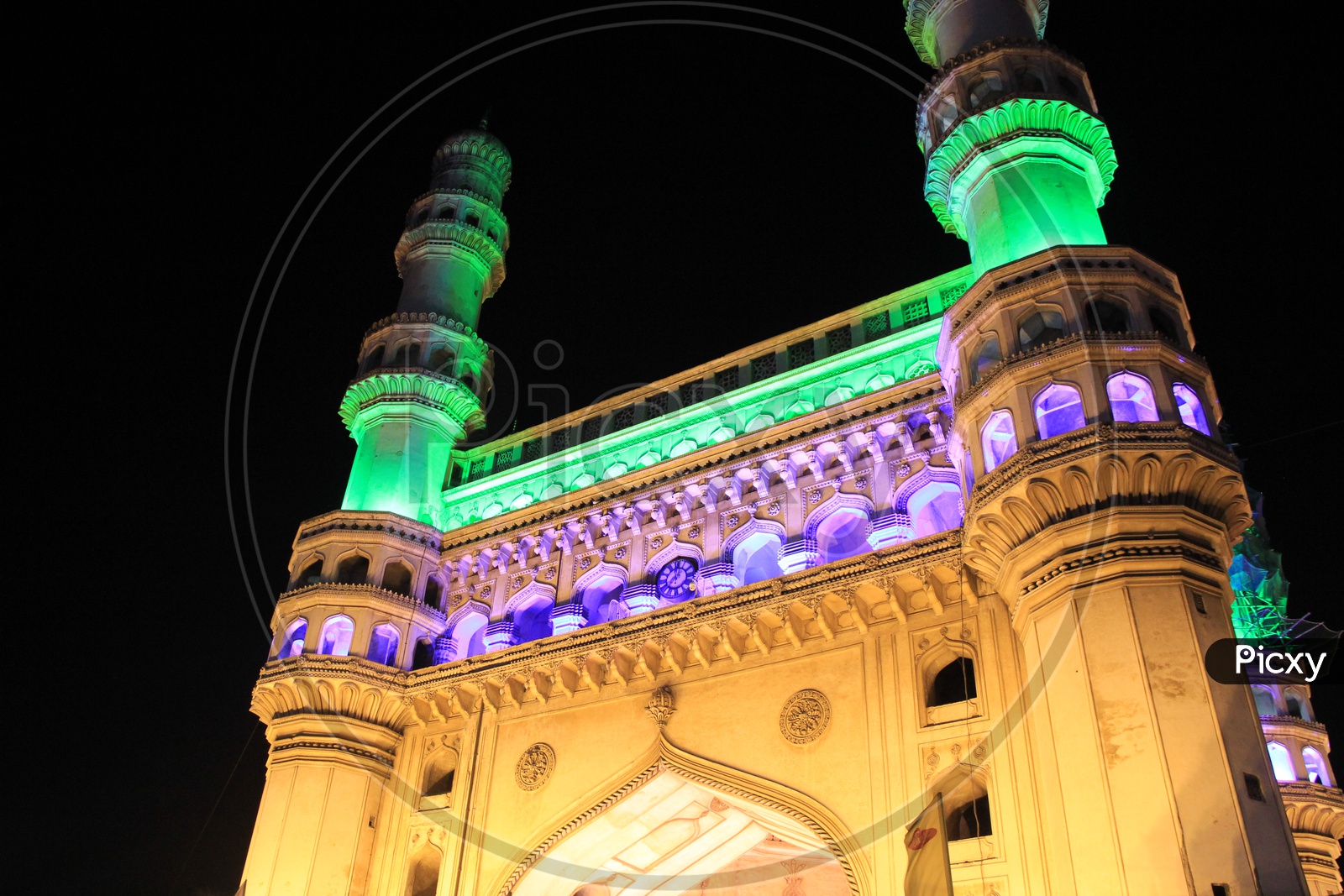 Image of Charminar Lightup With Colourful Lights in Night-MP447332-Picxy