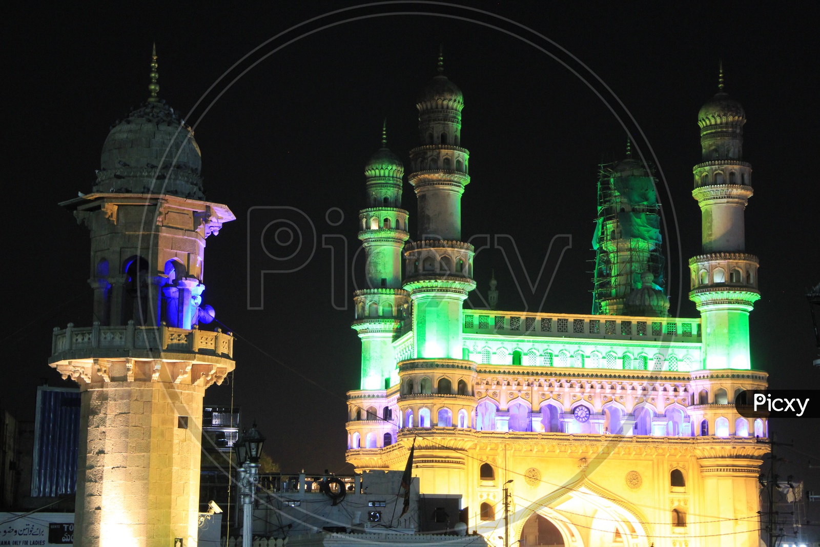 Image of Charminar Lightup With Colourful Lights in Night-CL338036-Picxy