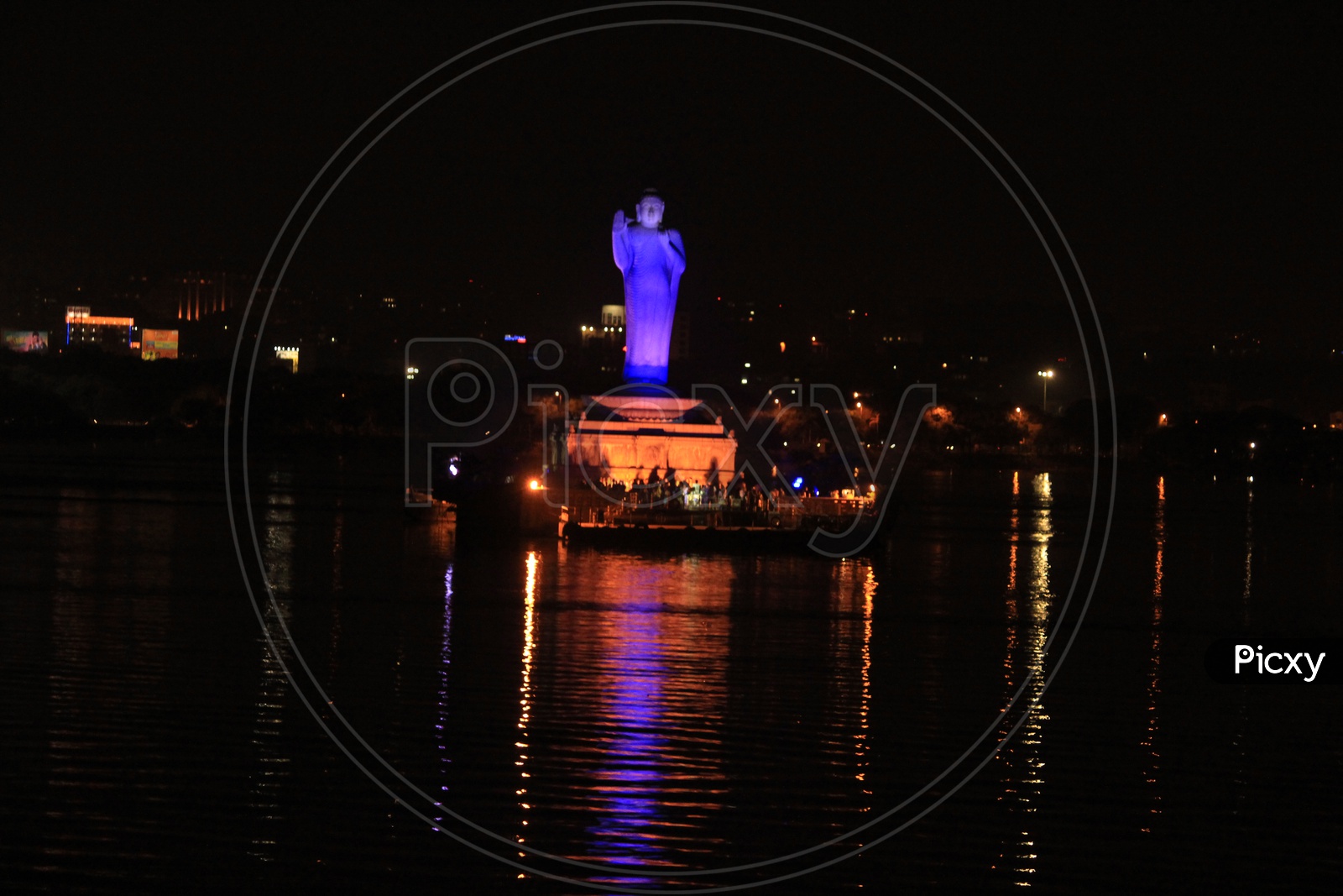 Image of Buddha Statue In Hussain Sagar Lake at Tank bund-QB048827-Picxy
