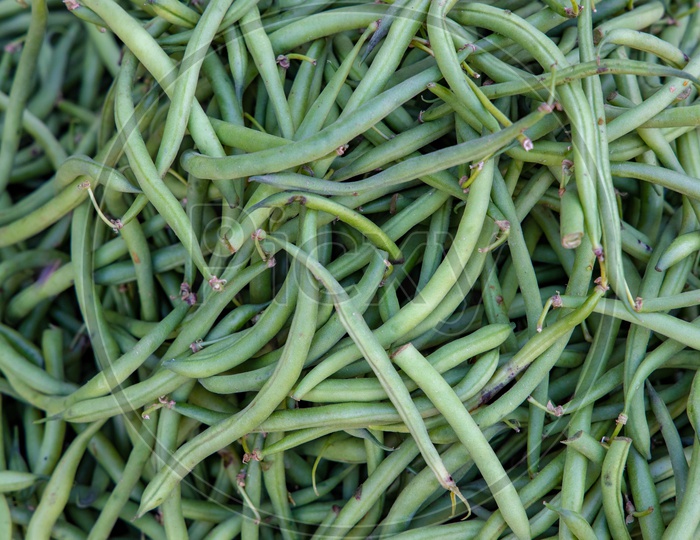 Image of Cluster Beans Goru chikkudu In a Vegetable Vendor Sttall ...
