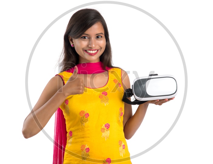 Image of Young Indian Woman Or Girl Holding and Posing With a VR ...