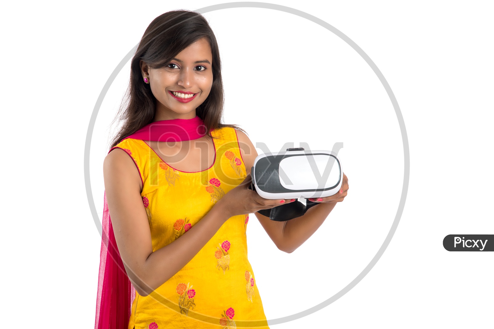 Image of Young Indian Woman Or Girl Holding and Posing With a VR ...