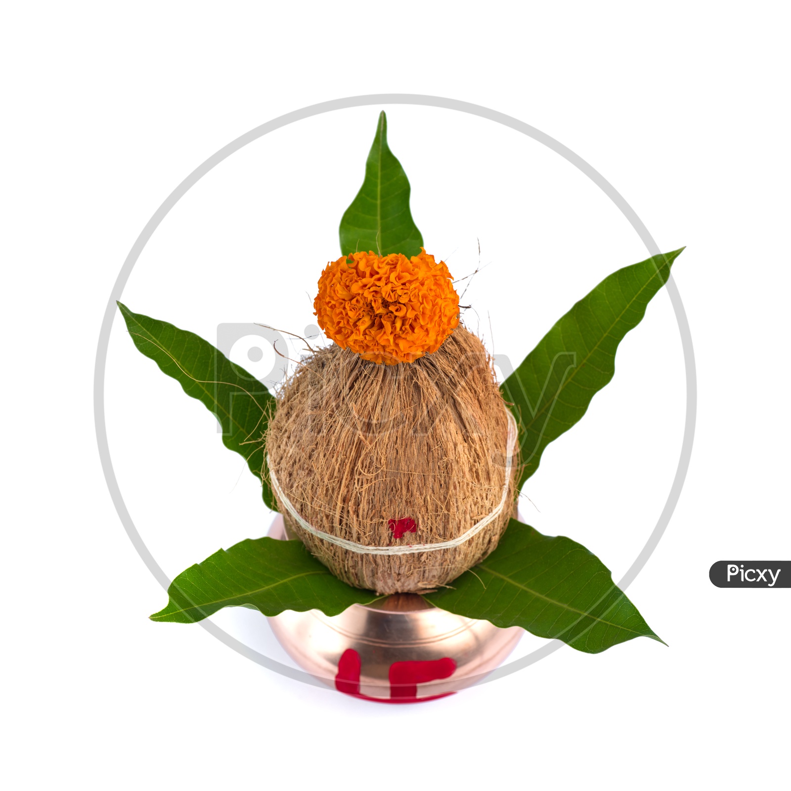Image of Copper Kalash With Dried Coconut , Mango Leafs And Floral ...