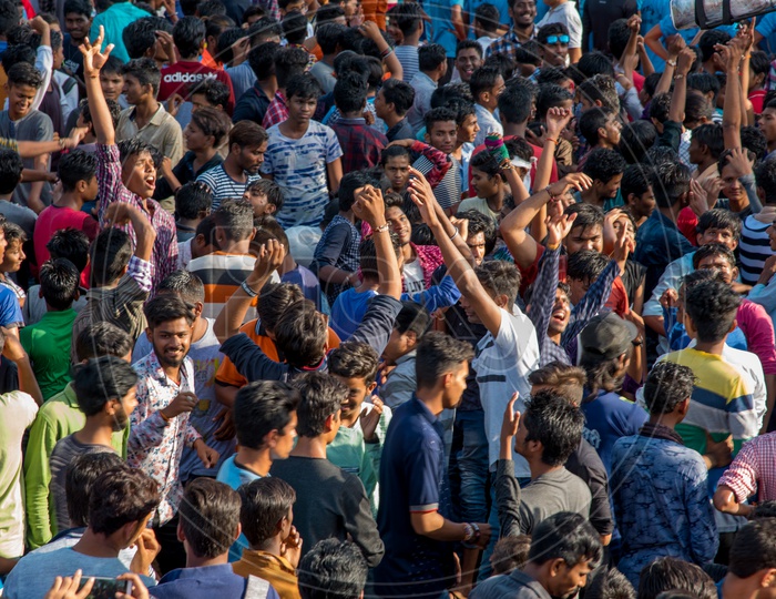 Image of Crowd Of Young Indian People Enjoying And Dancing Govinda At ...