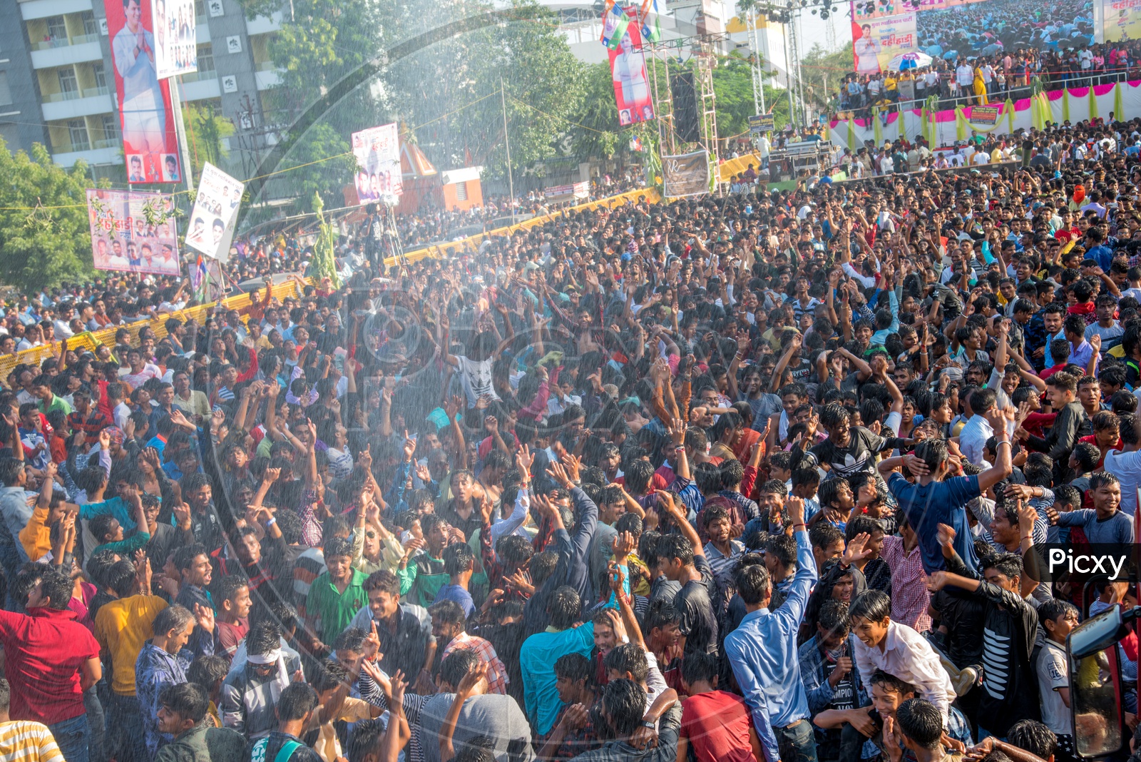 Image of Crowd Of Young Indian People Enjoying And Dancing Govinda At ...