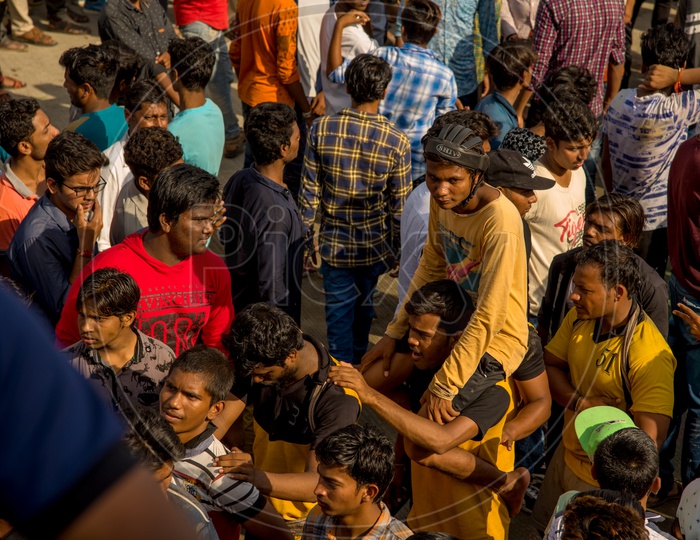 Image of Crowd Of Young Indian People Enjoying And Dancing Govinda At ...