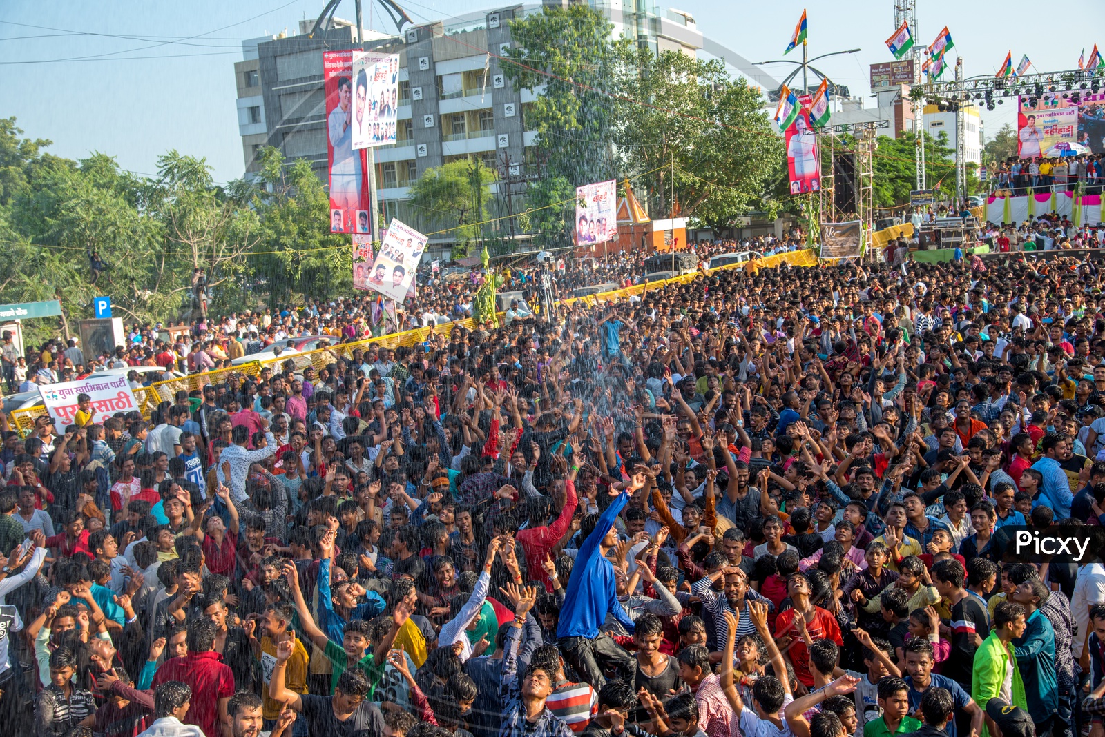 Image of Crowd Of Young Indian People Enjoying And Dancing Govinda At ...