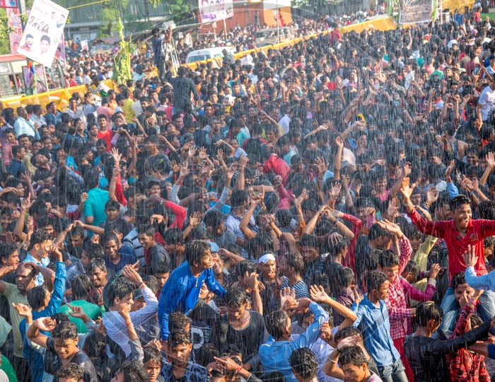 Image of Crowd Of Young Indian People Enjoying And Dancing Govinda At ...