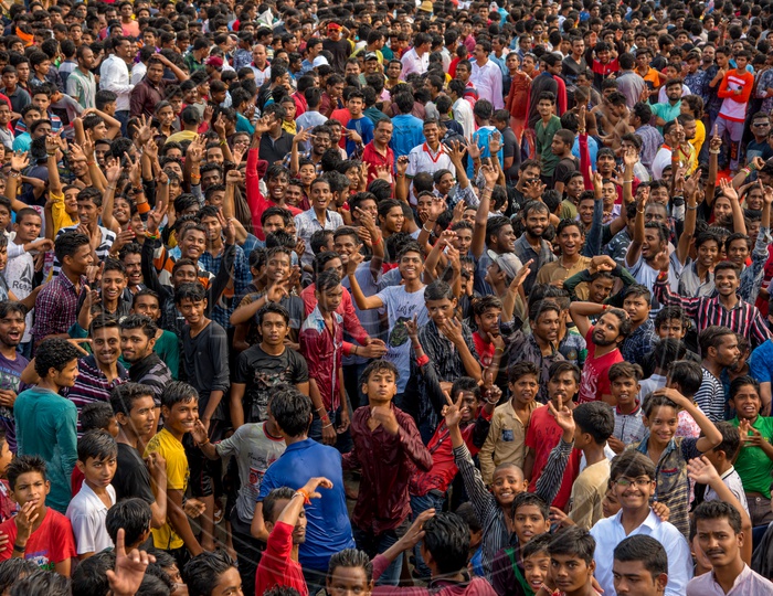 Image of Crowd Of Young Indian People Enjoying And Dancing Govinda At ...