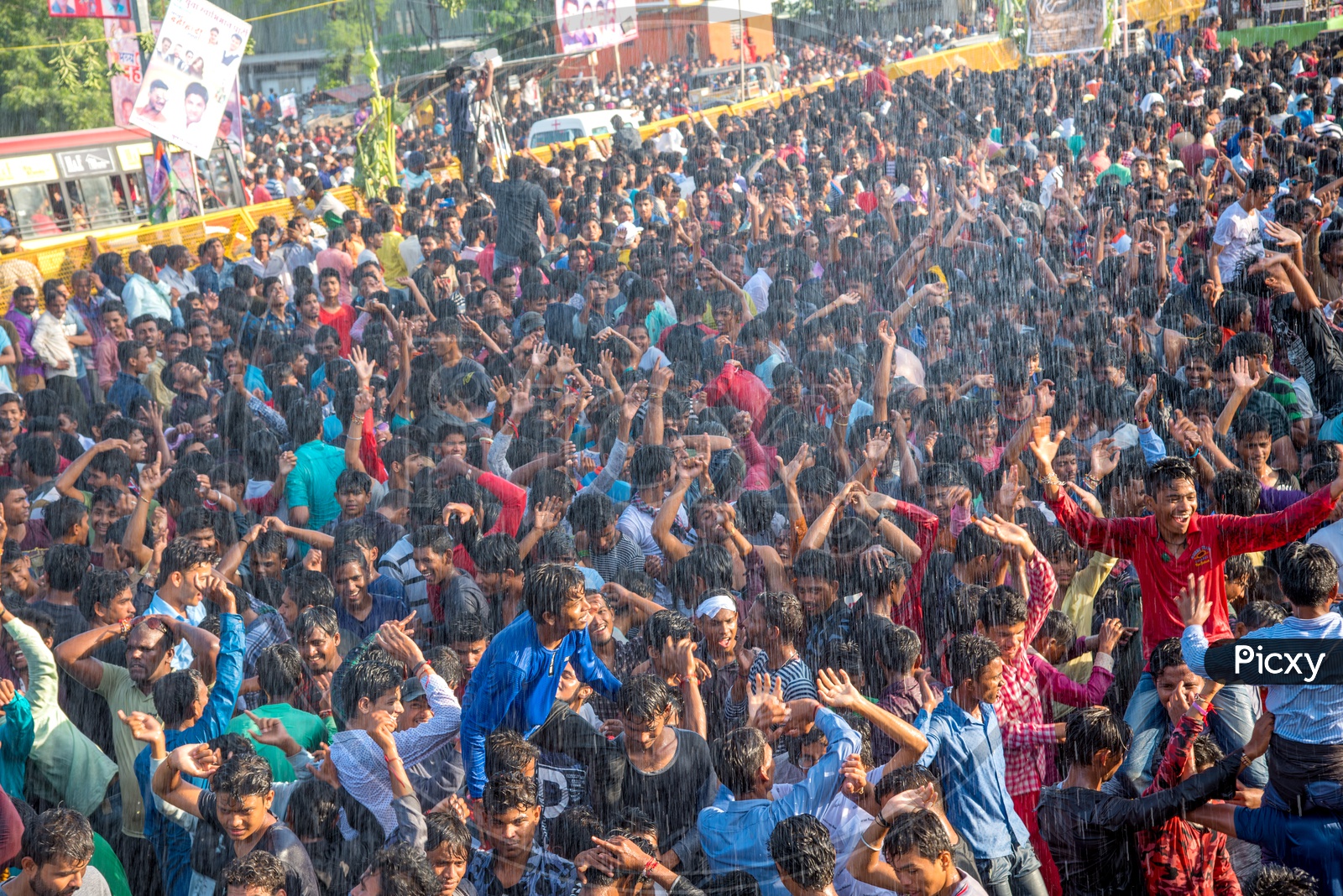Image of Crowd Of Young Indian People Enjoying And Dancing Govinda At ...