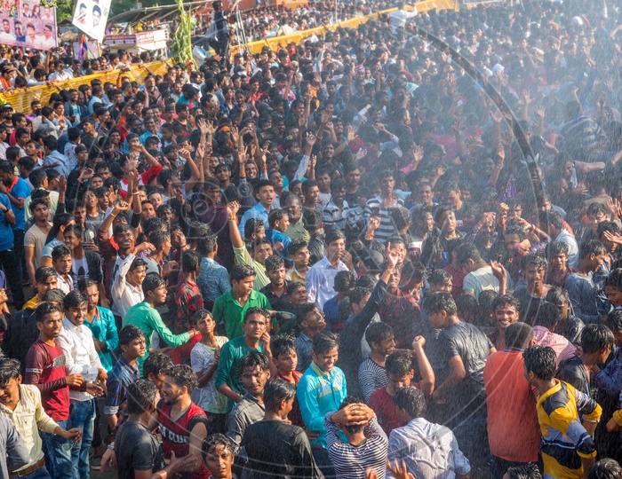Image of Crowd Of Young Indian People Enjoying And Dancing Govinda At ...