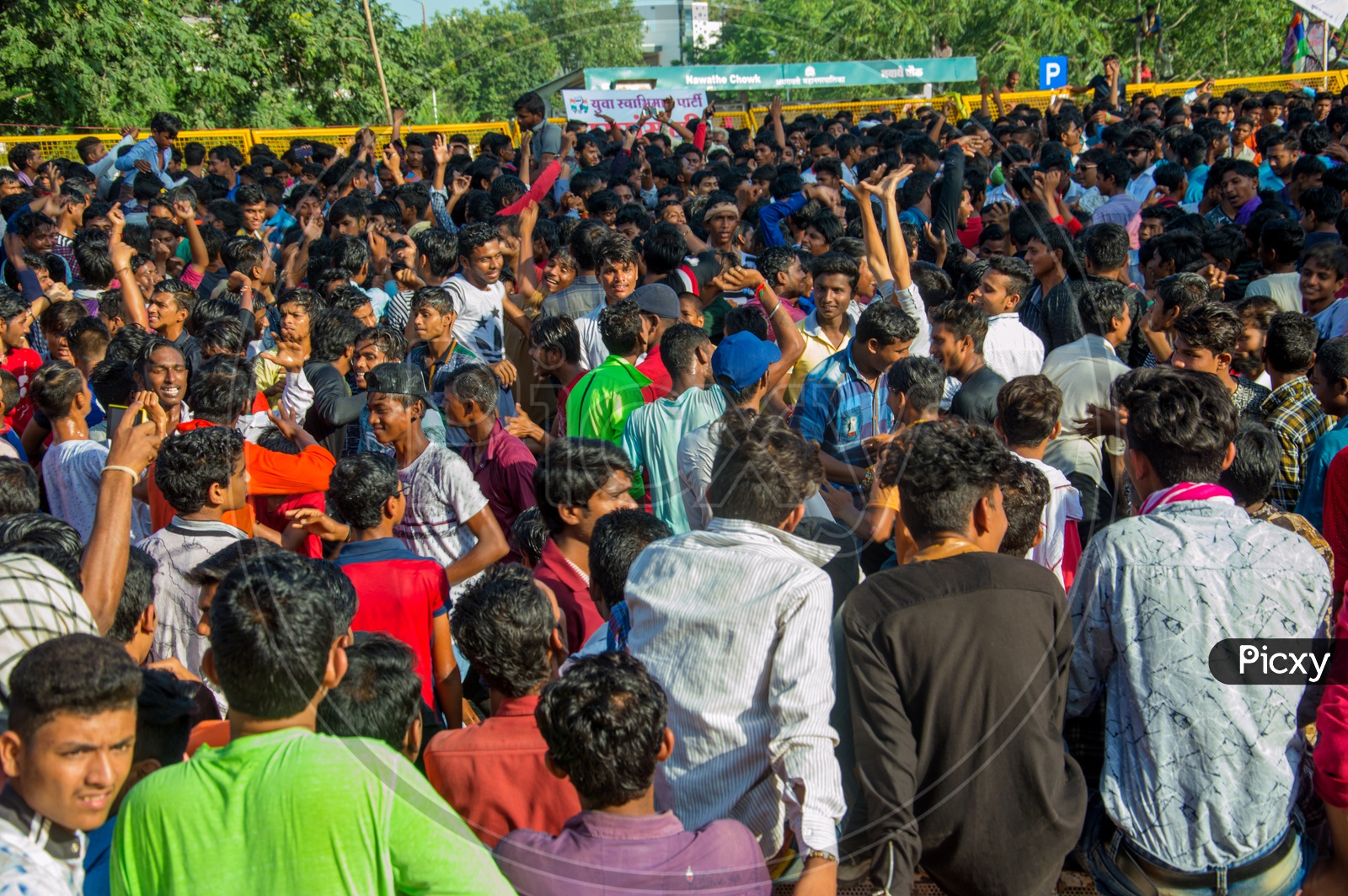 Image of Crowd Of Young Indian People Enjoying And Dancing Govinda At ...