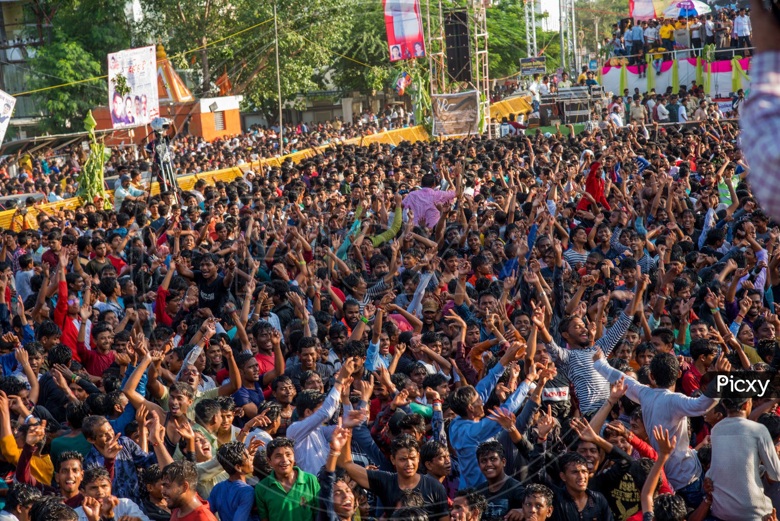 Image of Crowd Of Young Indian People Enjoying And Dancing Govinda At ...