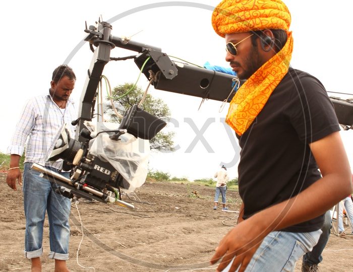 Image of Cinematographer Working On Behind Cameras During Movie ...