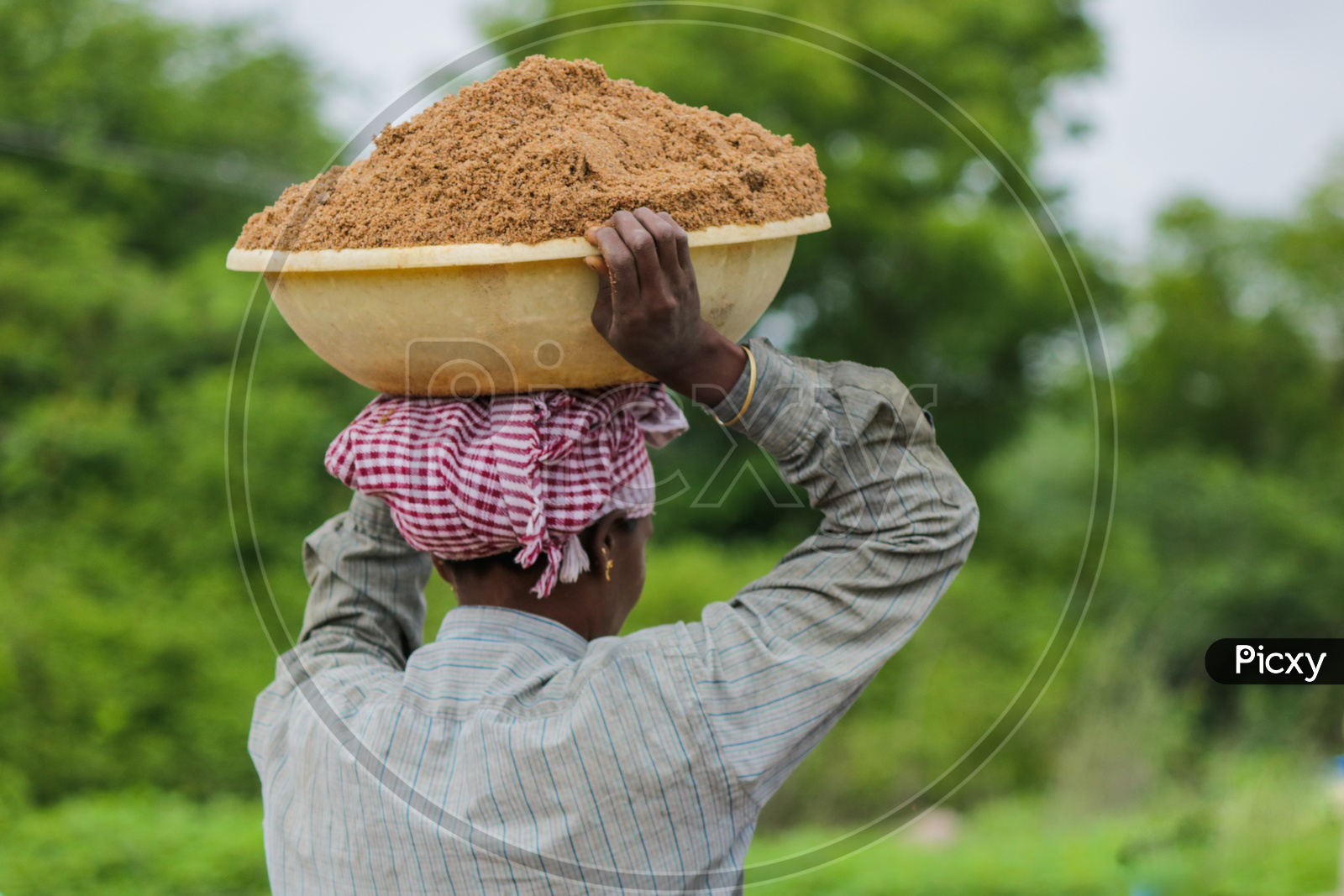 Image of women working at a construction site carrying sand-QK725864-Picxy