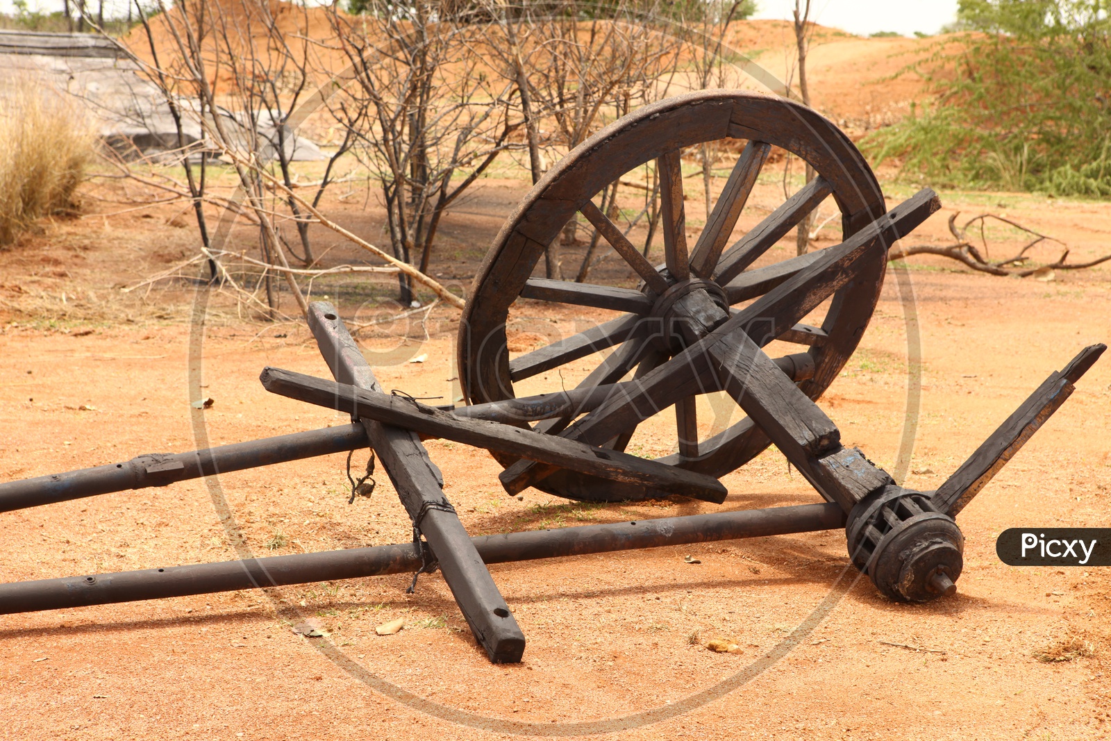 Image of Old Ruins Of a Bullock Cart With Wheel-TM092776-Picxy