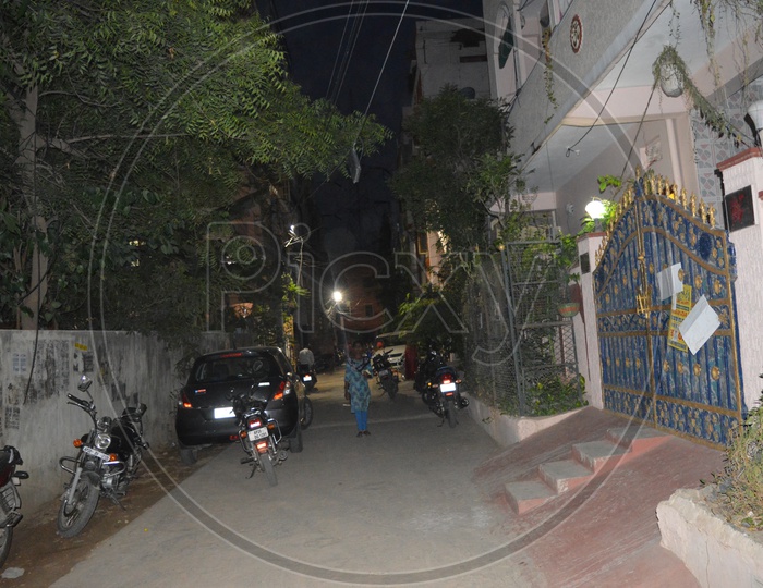 Image of Streets Or Roads of a residential Area Or Colony With Vehicles ...