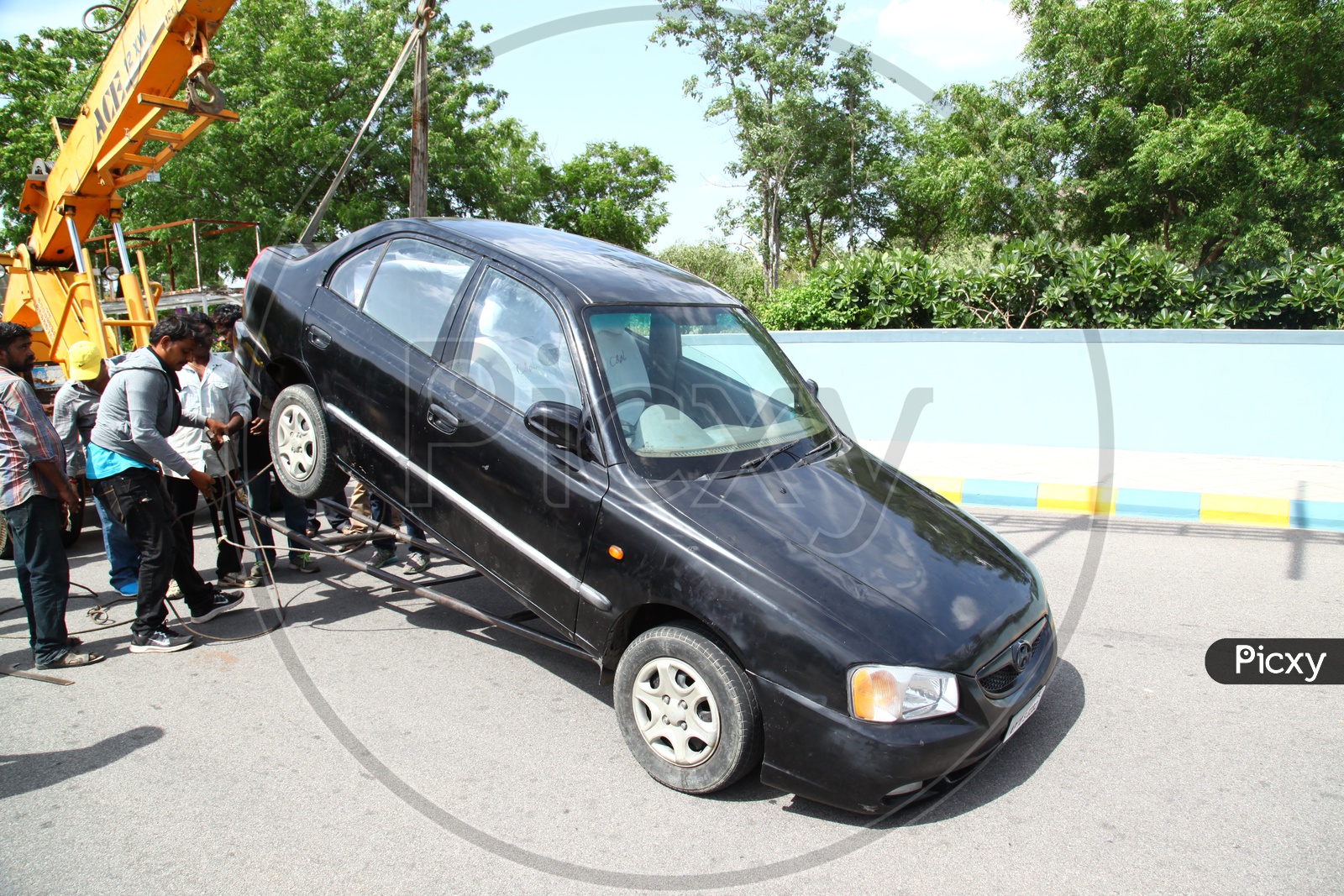 Image of Car Stunt Scene Shooting On Road For a Movie-BS869694-Picxy