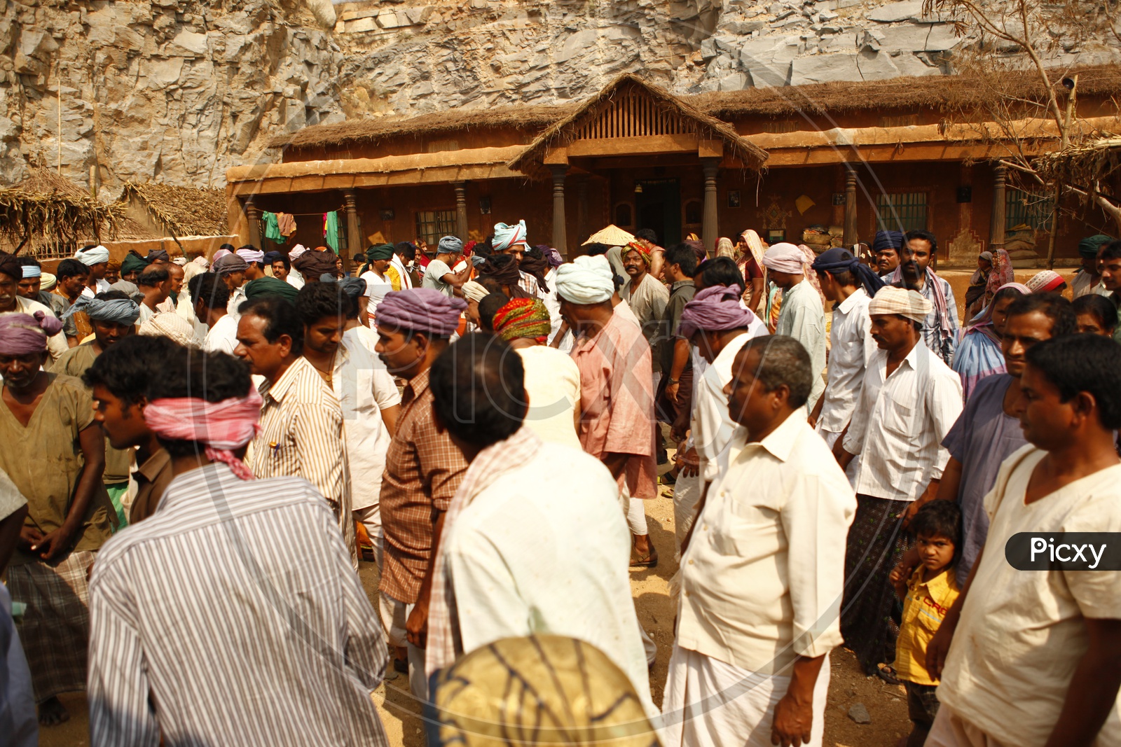 Image of Villagers Gathered At a Place In A Rural Village-BJ487667-Picxy