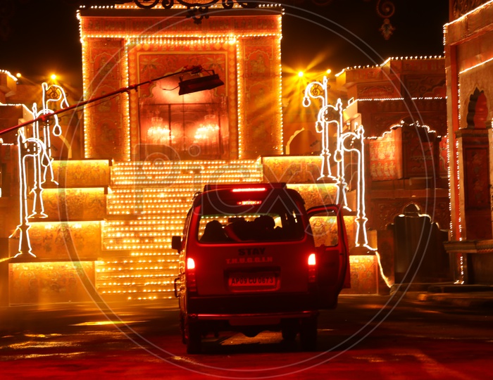 Image of Movie Set decorated with Lights-AV914522-Picxy