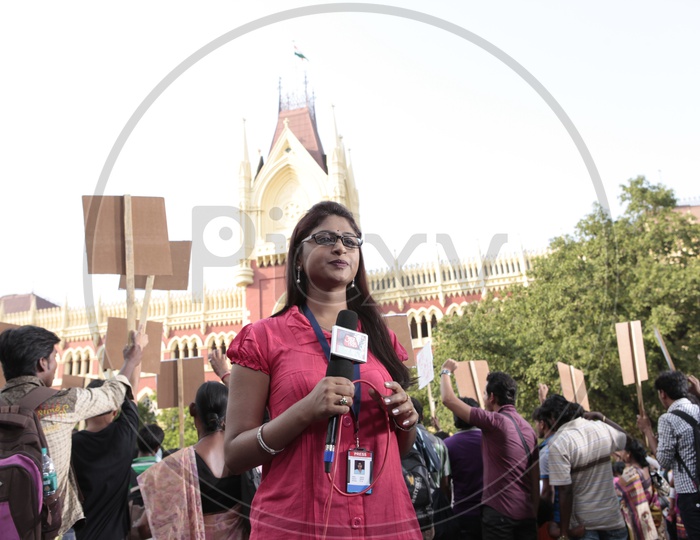 Image of TV Reporters Or News Coverage Media Or Lady Reporters ...
