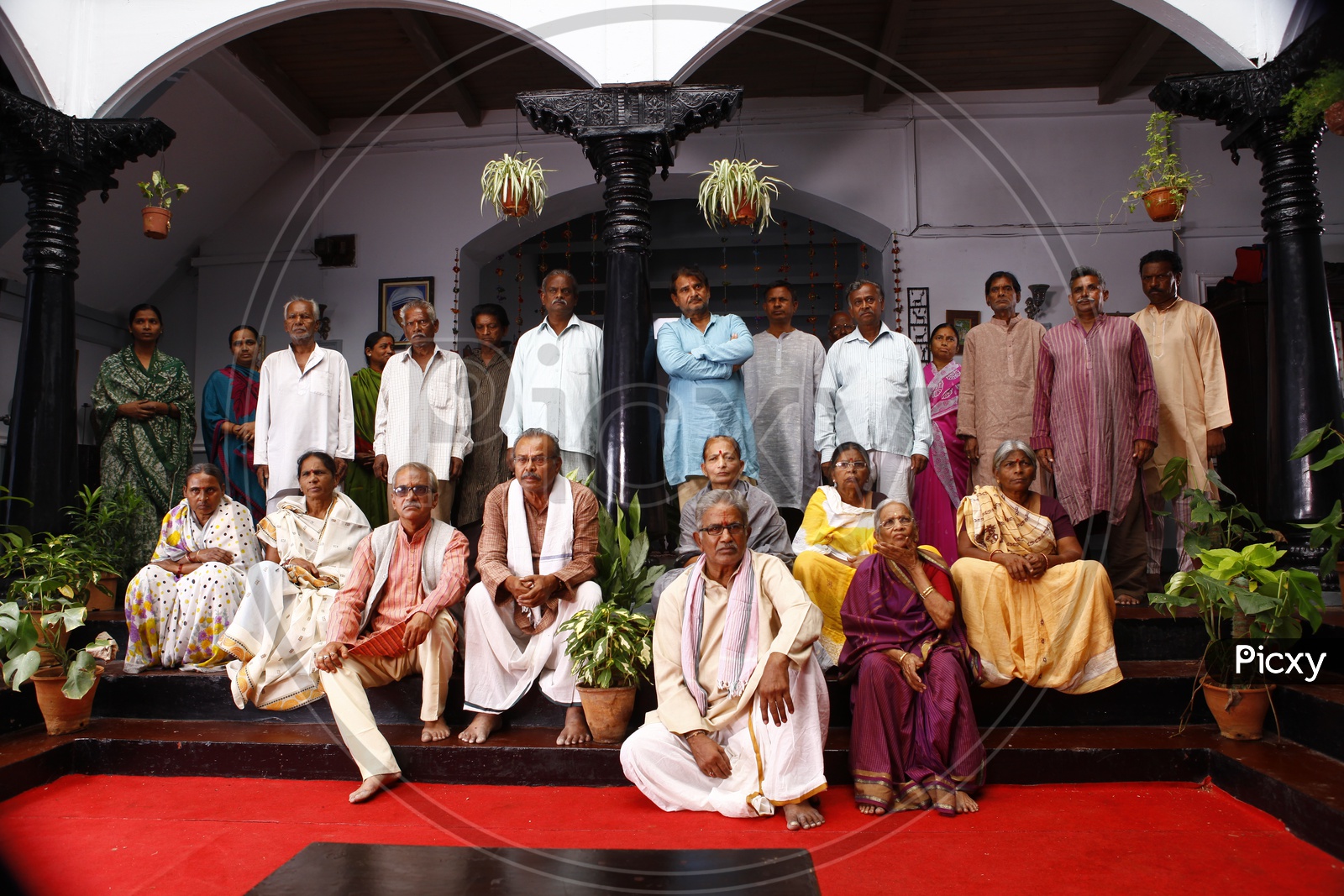 Image of Old Men and Women Posing For a Group Photo In a Old age Home ...