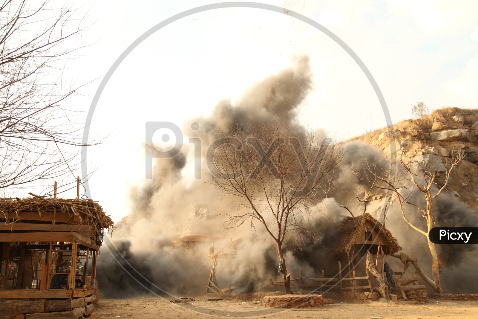 Image of Fire Mishap in a Village With Huts Catching Fire And Thick ...