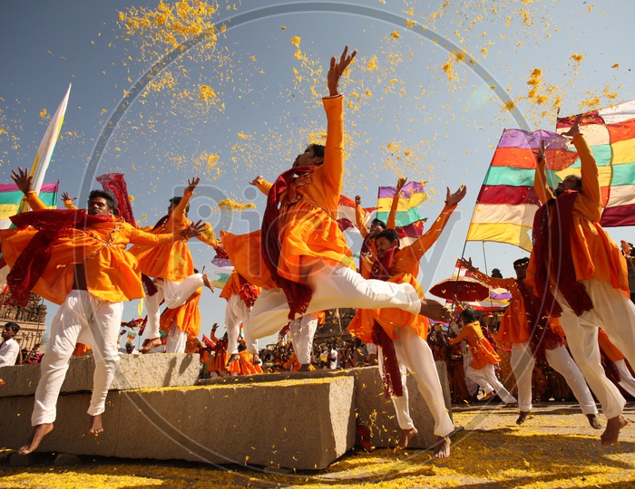 Image of Indian Woman Happily Jumping and Celebrating Local Festival ...